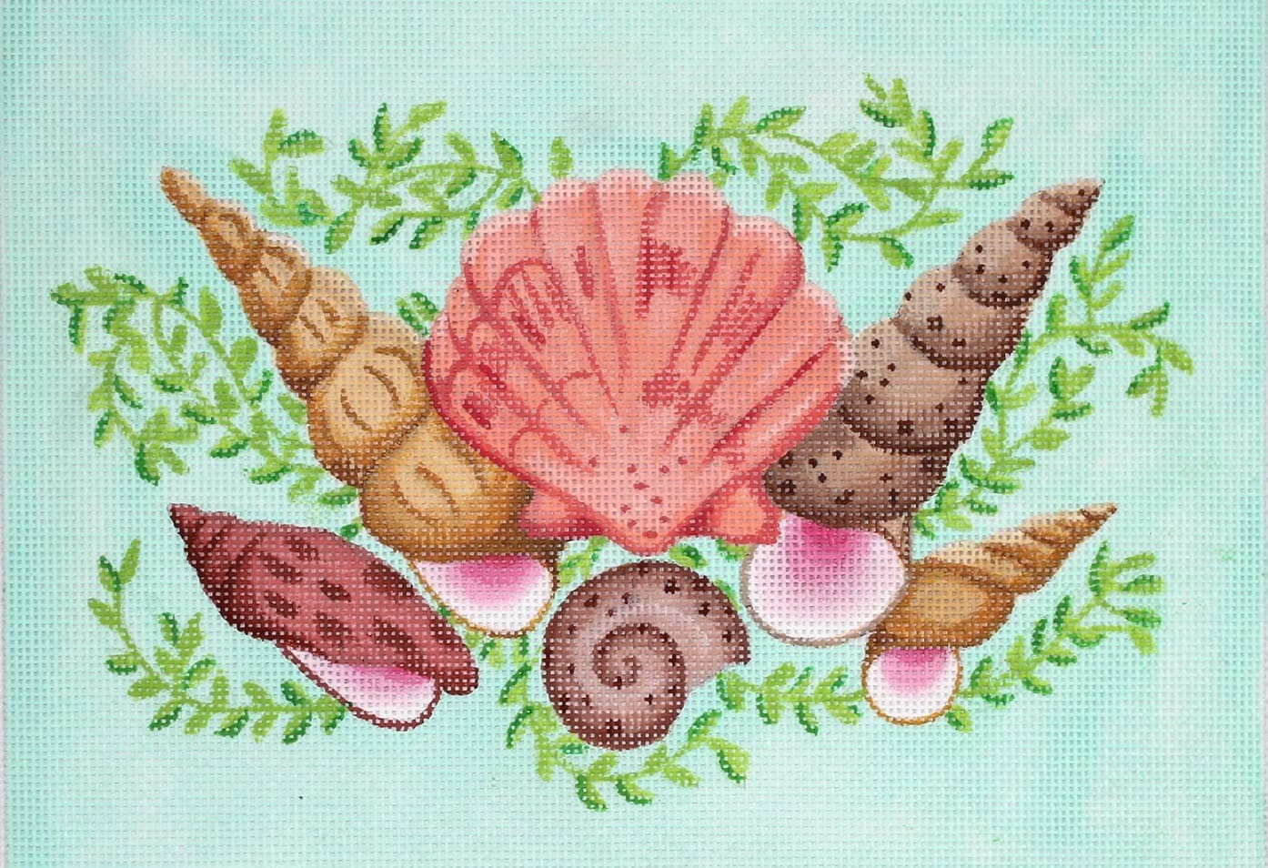 Mixed Shells Rectangle - Aqua Background - 8.75" x 6" - 18 Mesh ...
