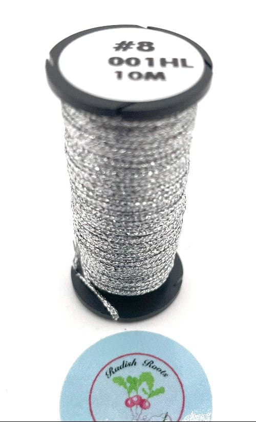 001HL - Silver High Lustre-#8 Braid | Radish Roots Needlepoint