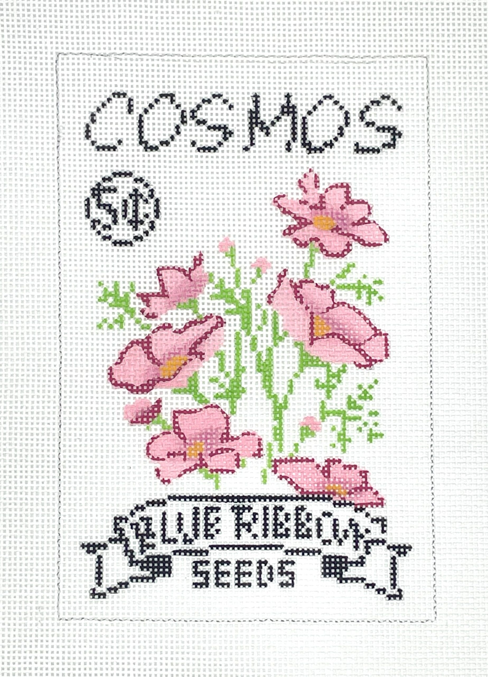Cosmos Seed Packet- 5.5" x 8.3" - 13 Mesh | Radish Roots Needlepoint
