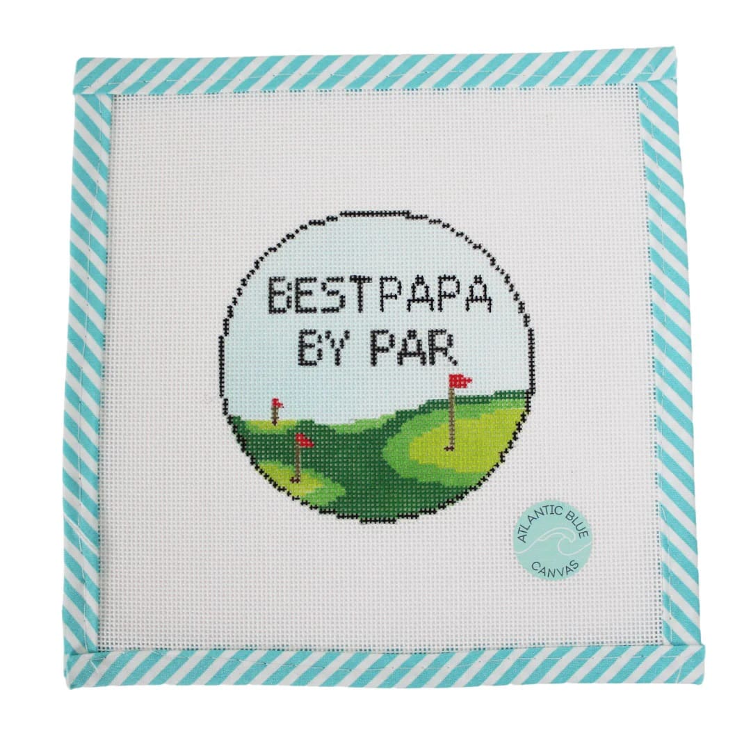 Best Papa by Par -18 Mesh 4" Round - Radish Roots Needlepoint